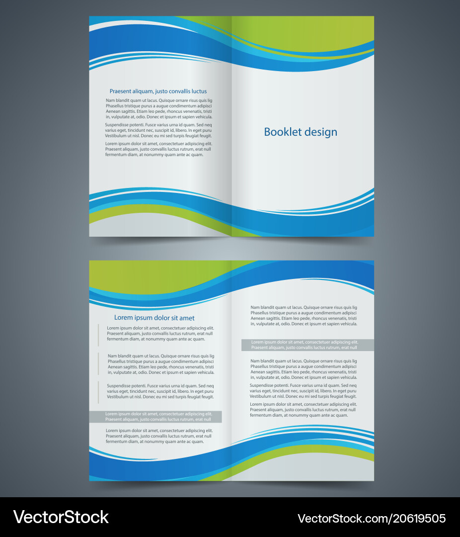 Blue brochure template design with green elements Vector Image