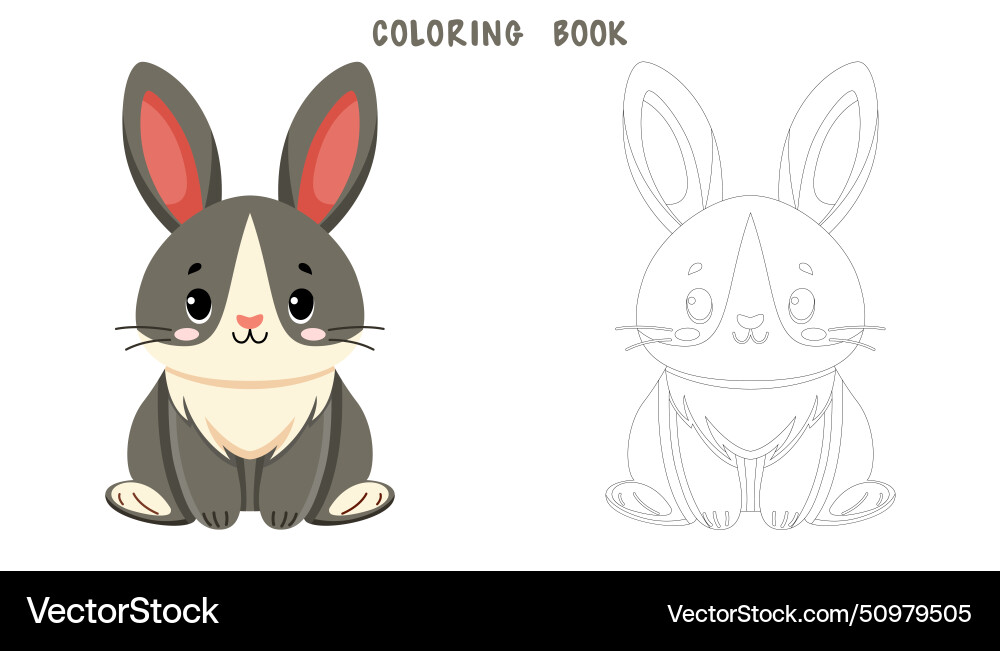 Coloring book of cute brown rabbit Royalty Free Vector Image