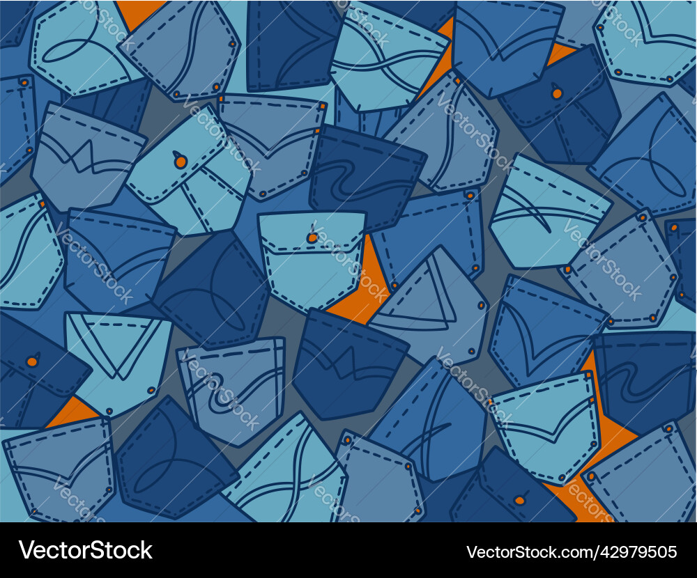Jeans pockets blue background denim scetch Vector Image