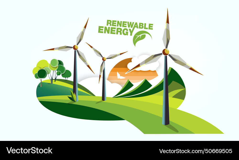 Renewable energy earth sun wind and water Vector Image