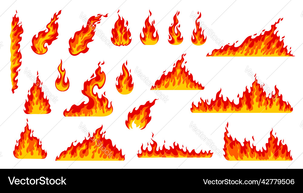 Cartoon fire flames bonfire burn or hot fireballs Vector Image