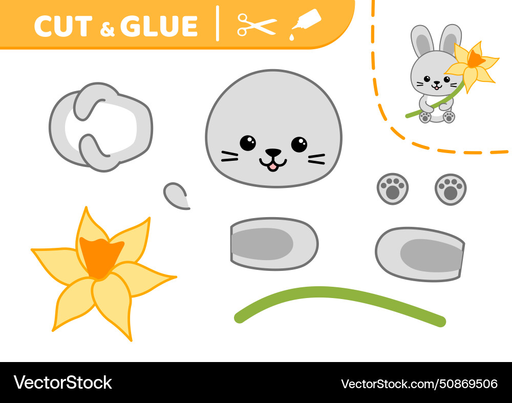 Cut and glue rabbit with yellow narcissus spring Vector Image