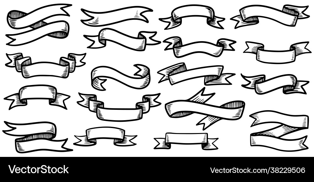Doodle Ribbon Banner Collection Royalty Free Vector Image