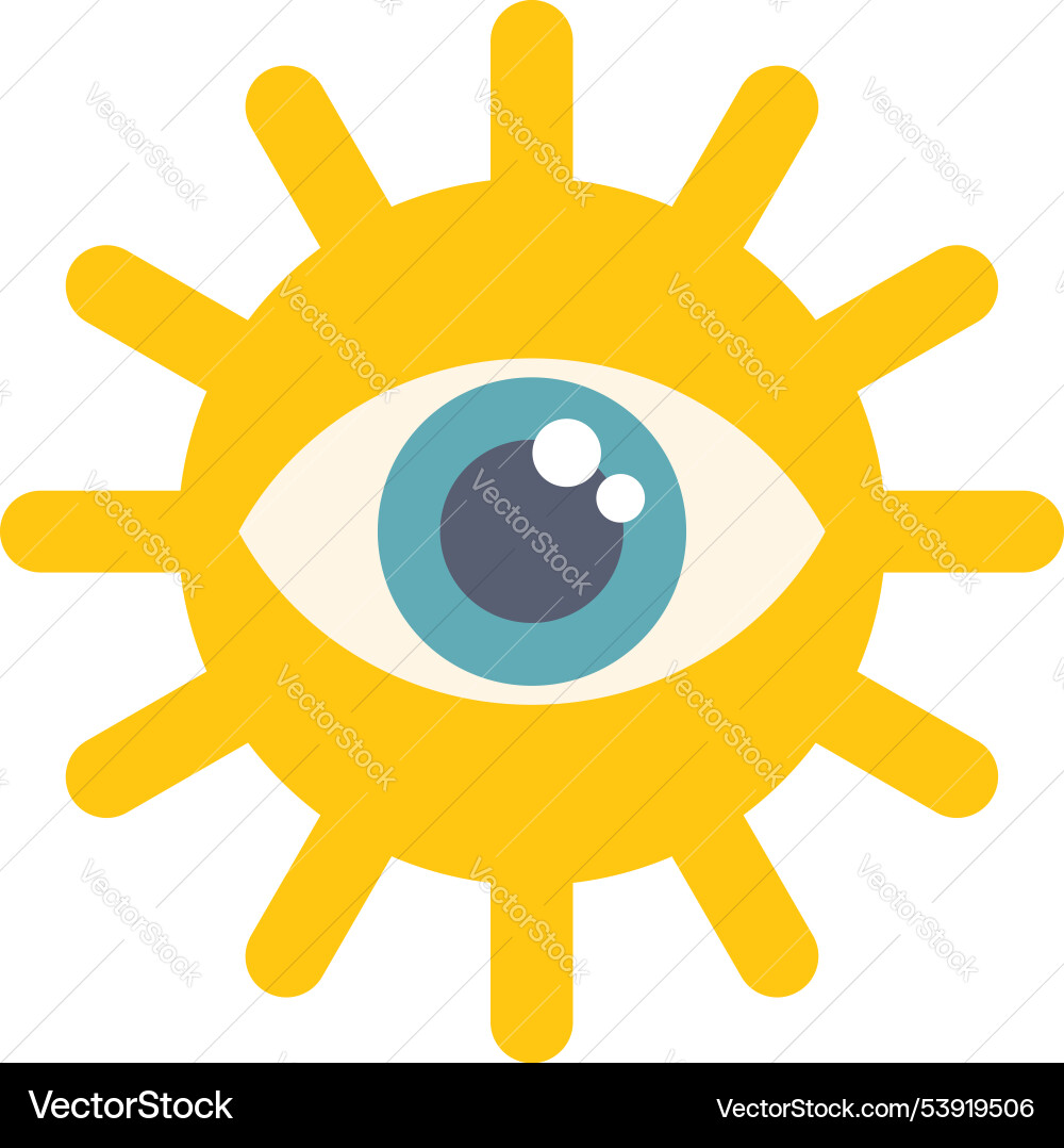Eye watching surrounded by sun rays simple graphic