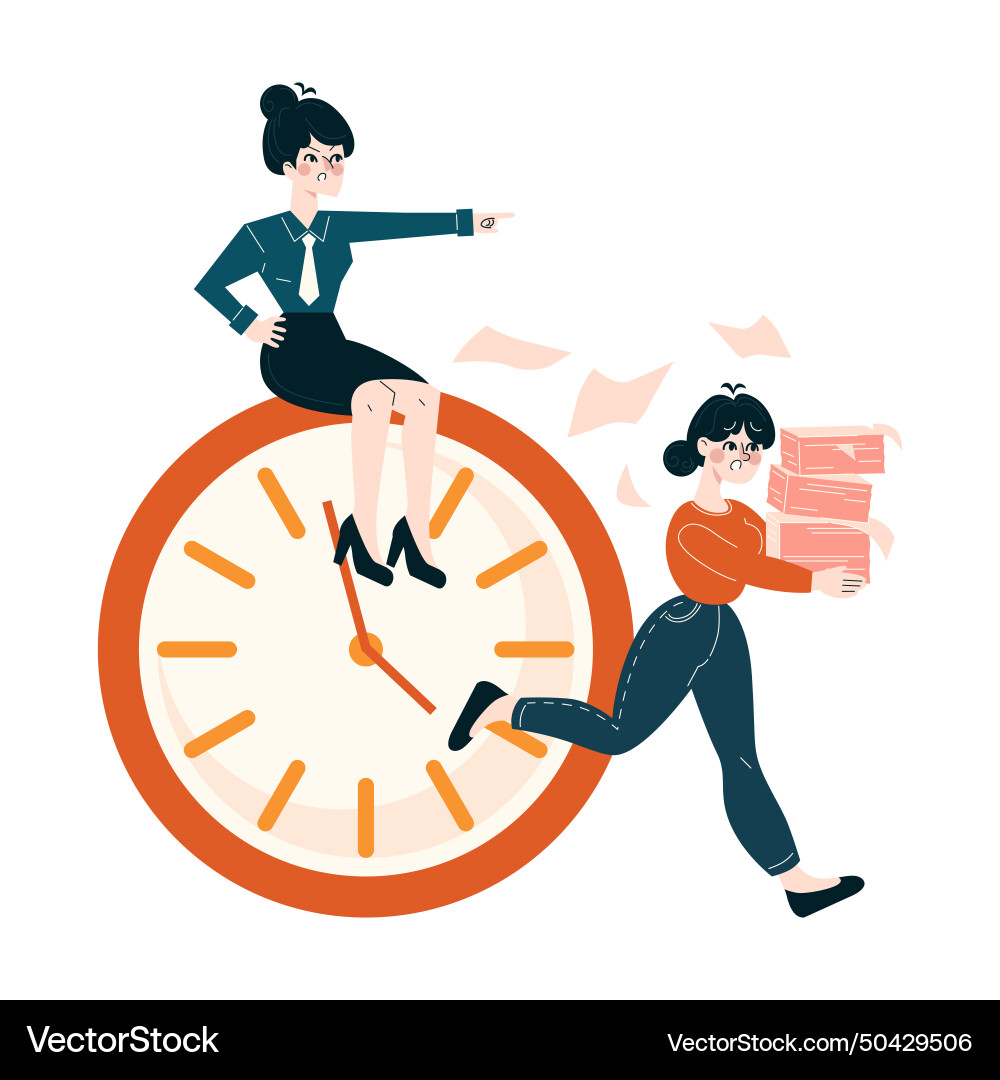 Manager directs operations as staff tackle time Vector Image