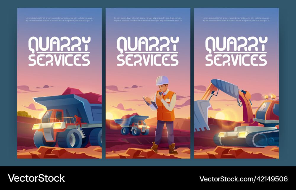 Quarry services posters with dumper and excavator Vector Image