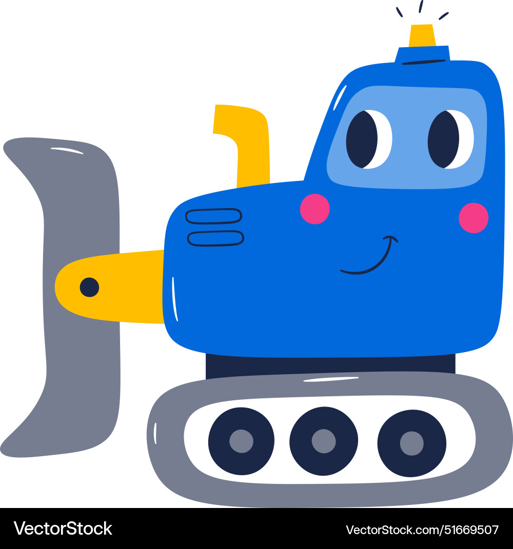 Bulldozer character cartoon vehicle Royalty Free Vector
