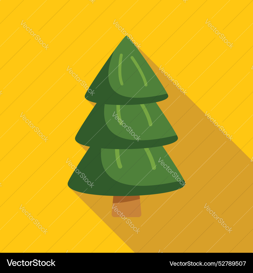 Green cartoon fir tree casting a shadow on yellow Vector Image