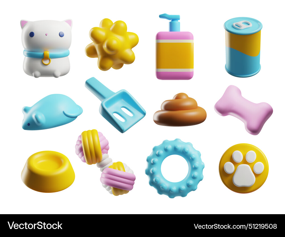 3d rendering set pets toys accessories and food Vector Image