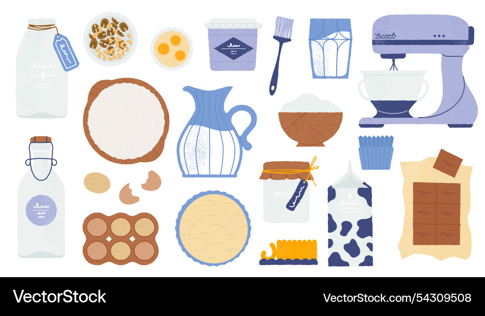 Bakery ingredients cartoon kitchen utensils and Vector Image