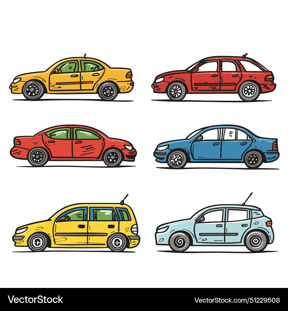 Cars side view cartoon Royalty Free Vector Image