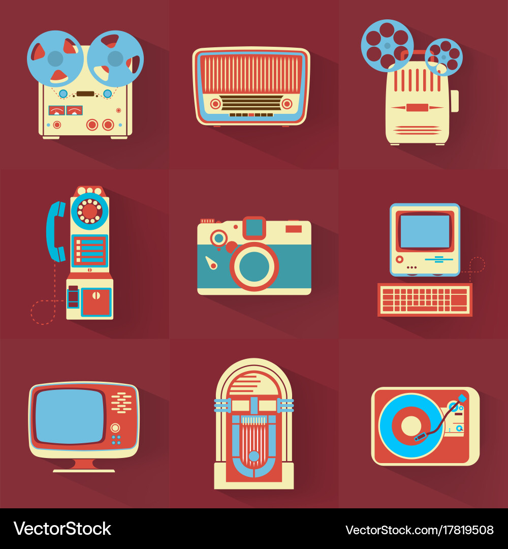Collection of vintage electronics Royalty Free Vector Image