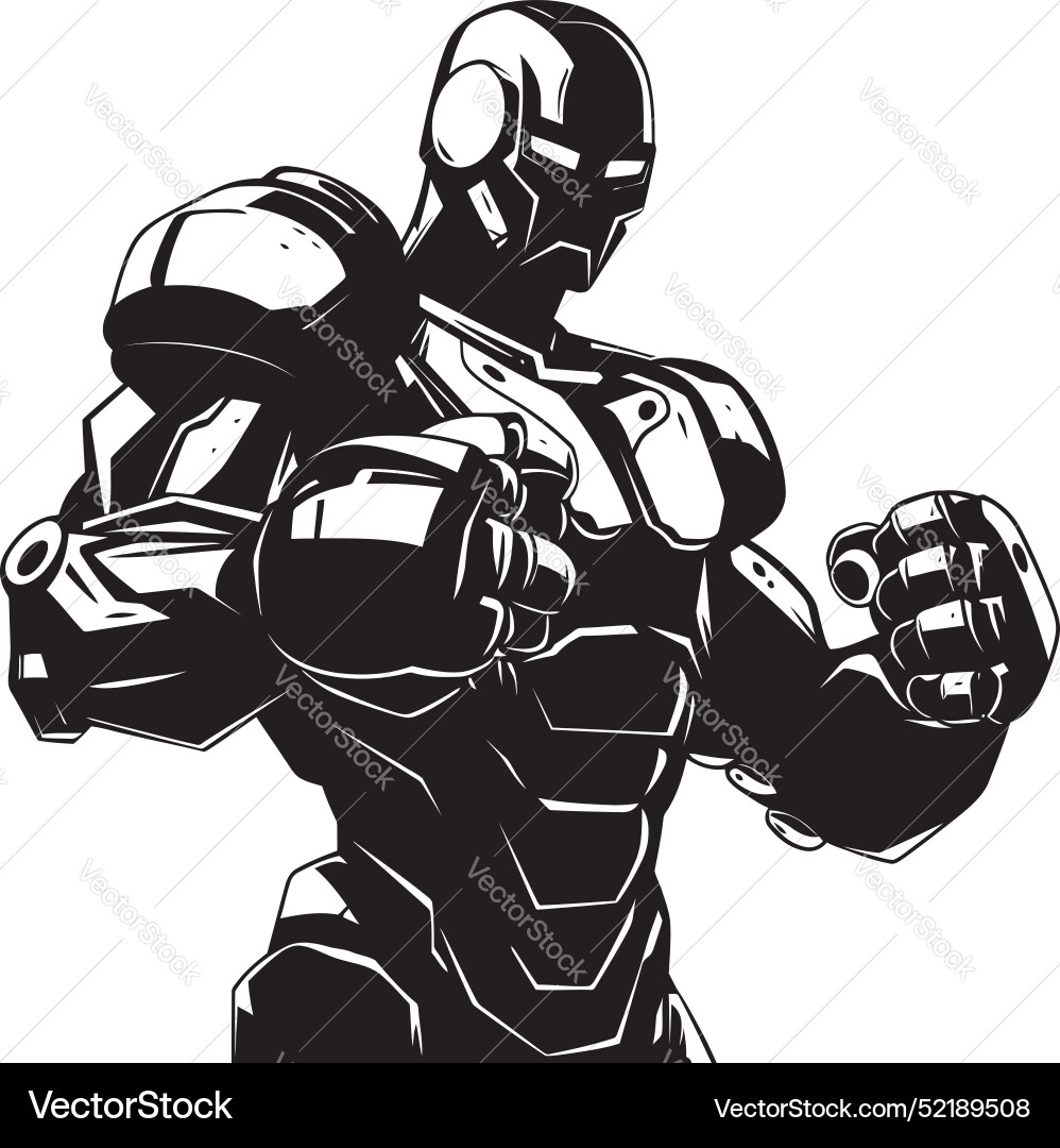Futuristic fighter robot boxer icon in black Vector Image