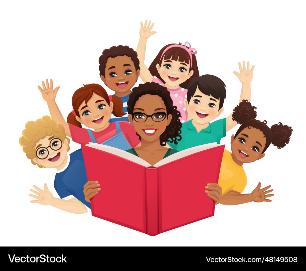 School children and teacher Royalty Free Vector Image