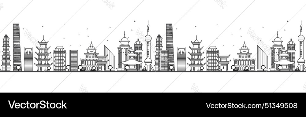 Seamless pattern with outline shanghai china city Vector Image