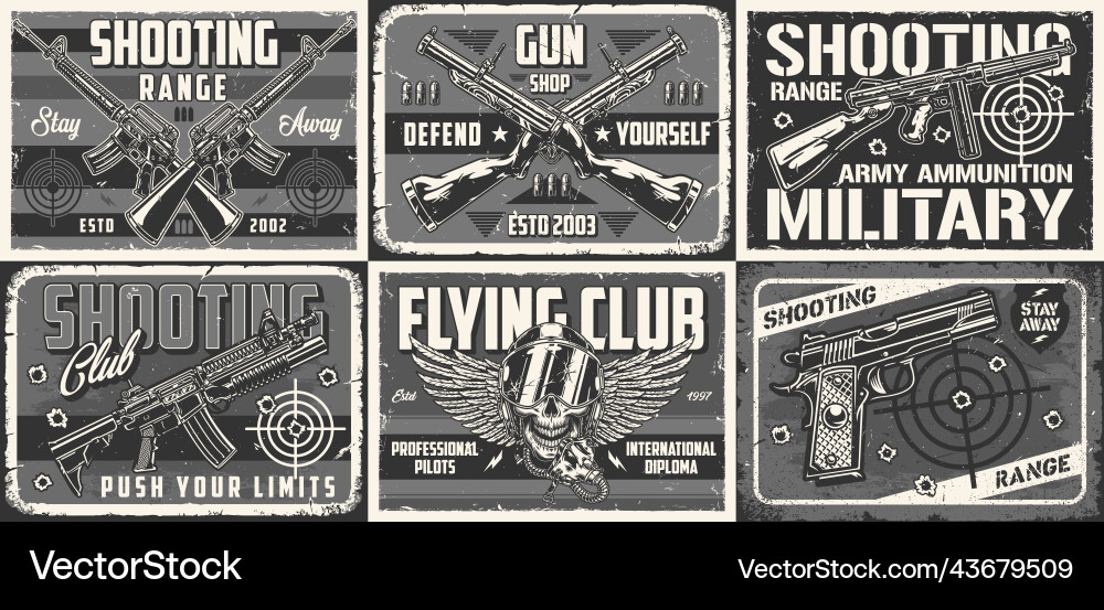 Army set monochrome vintage flyers Royalty Free Vector Image