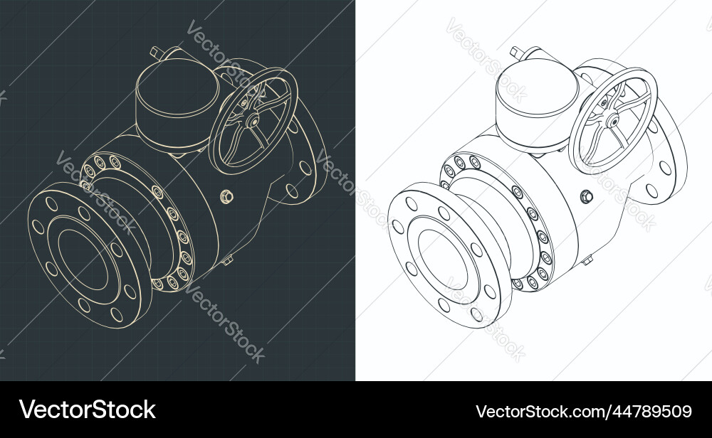 Ball valve isometric blueprints Royalty Free Vector Image