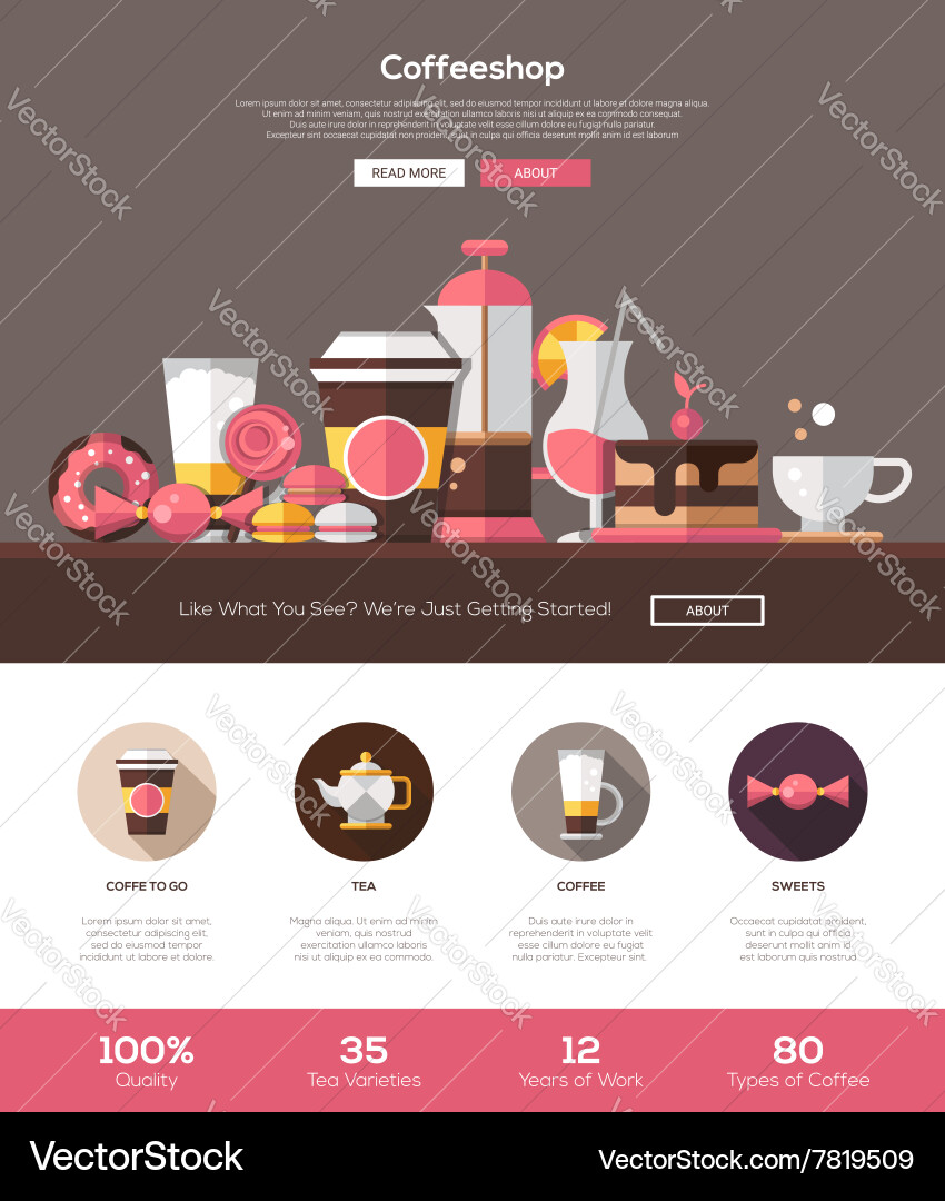 Coffee Shop Website Template - Flat Icon Vector Image