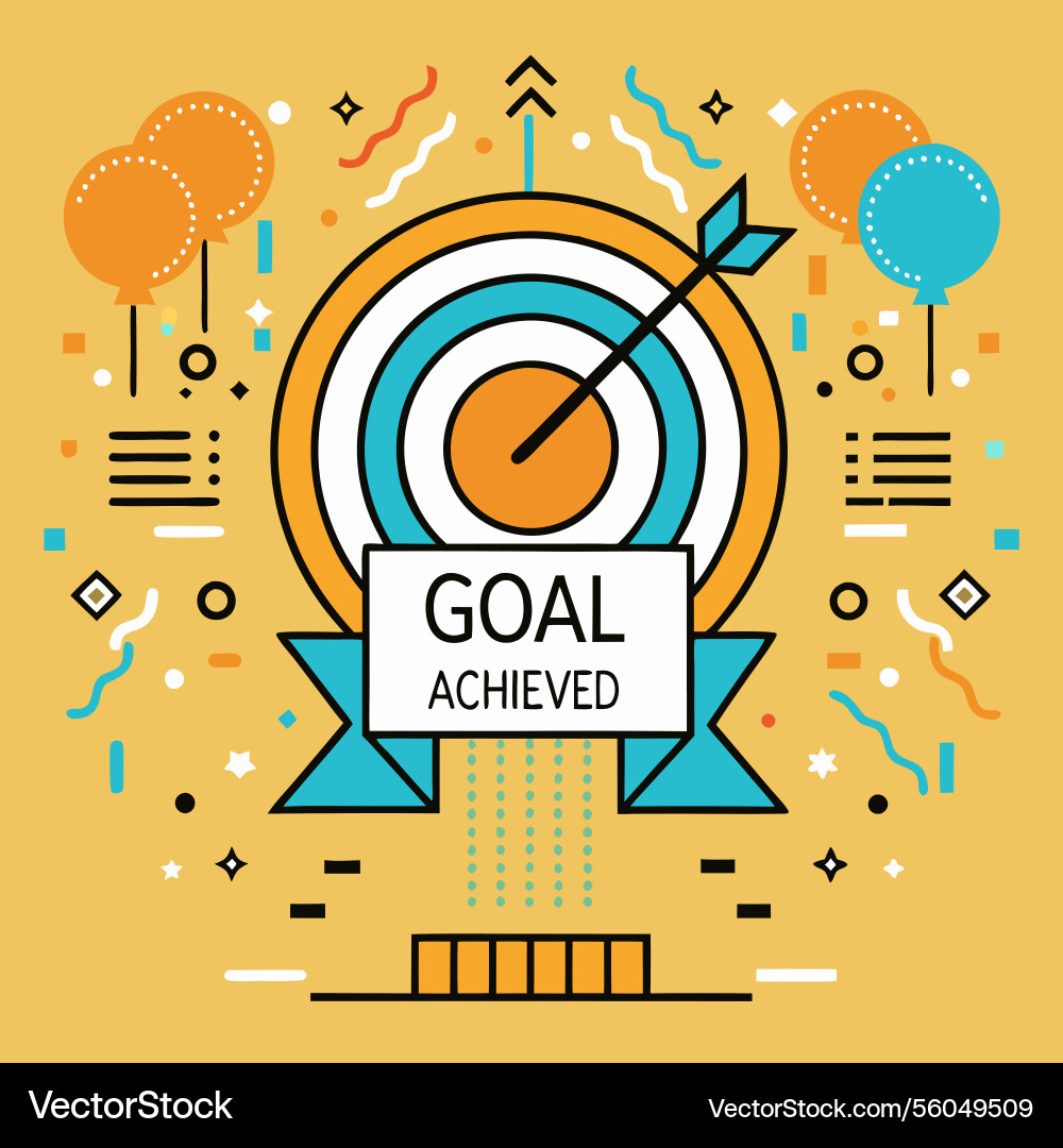 Goal achieved celebration featuring target arrow Vector Image