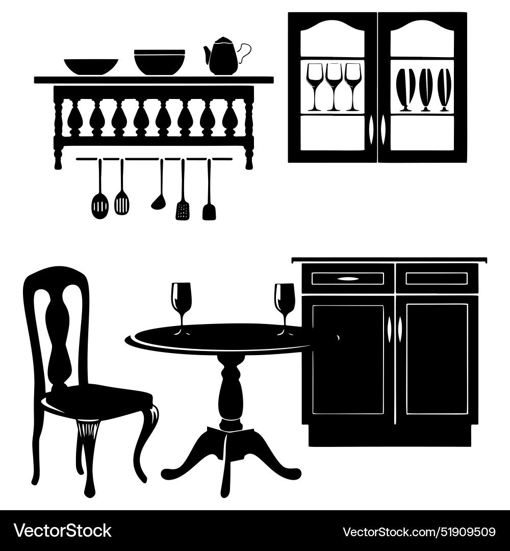 Isolated kitchen themed black silhouettes Vector Image