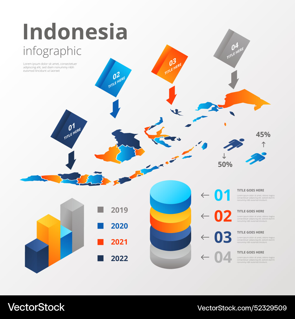 Isometric indonesia map infographics template Vector Image