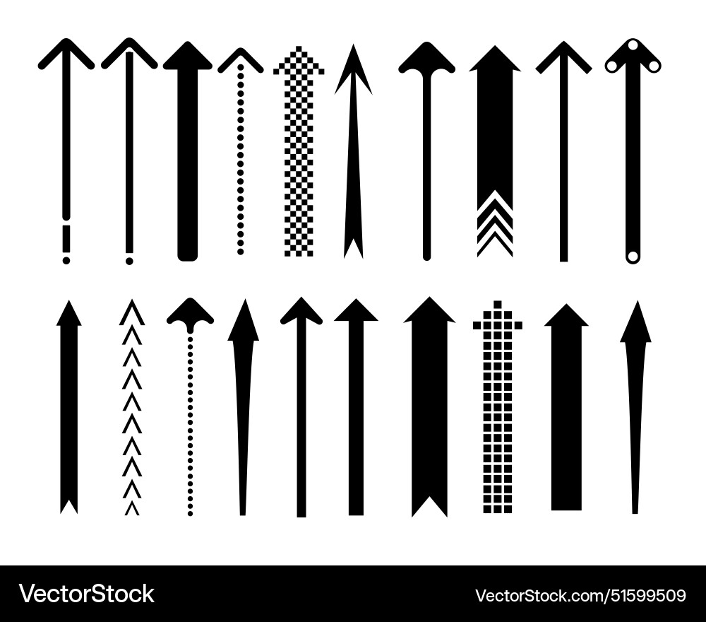 Set of black arrow pointing up shape Royalty Free Vector