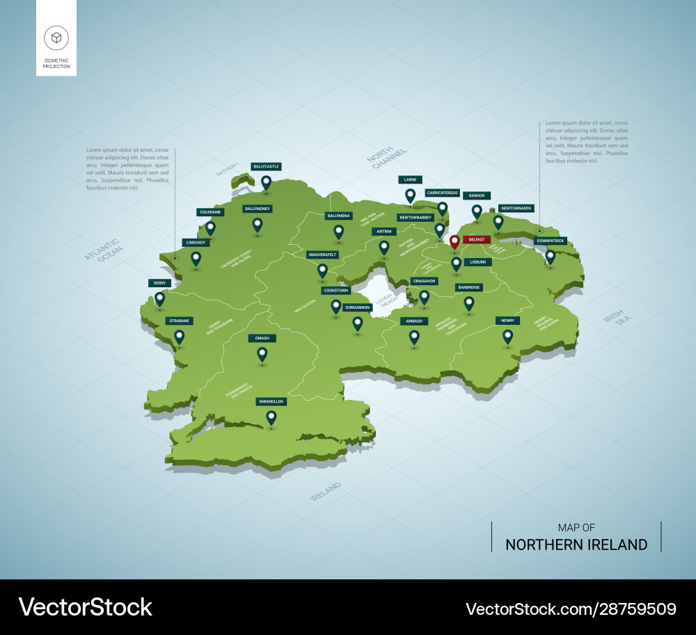Stylized map northern ireland isometric 3d Vector Image