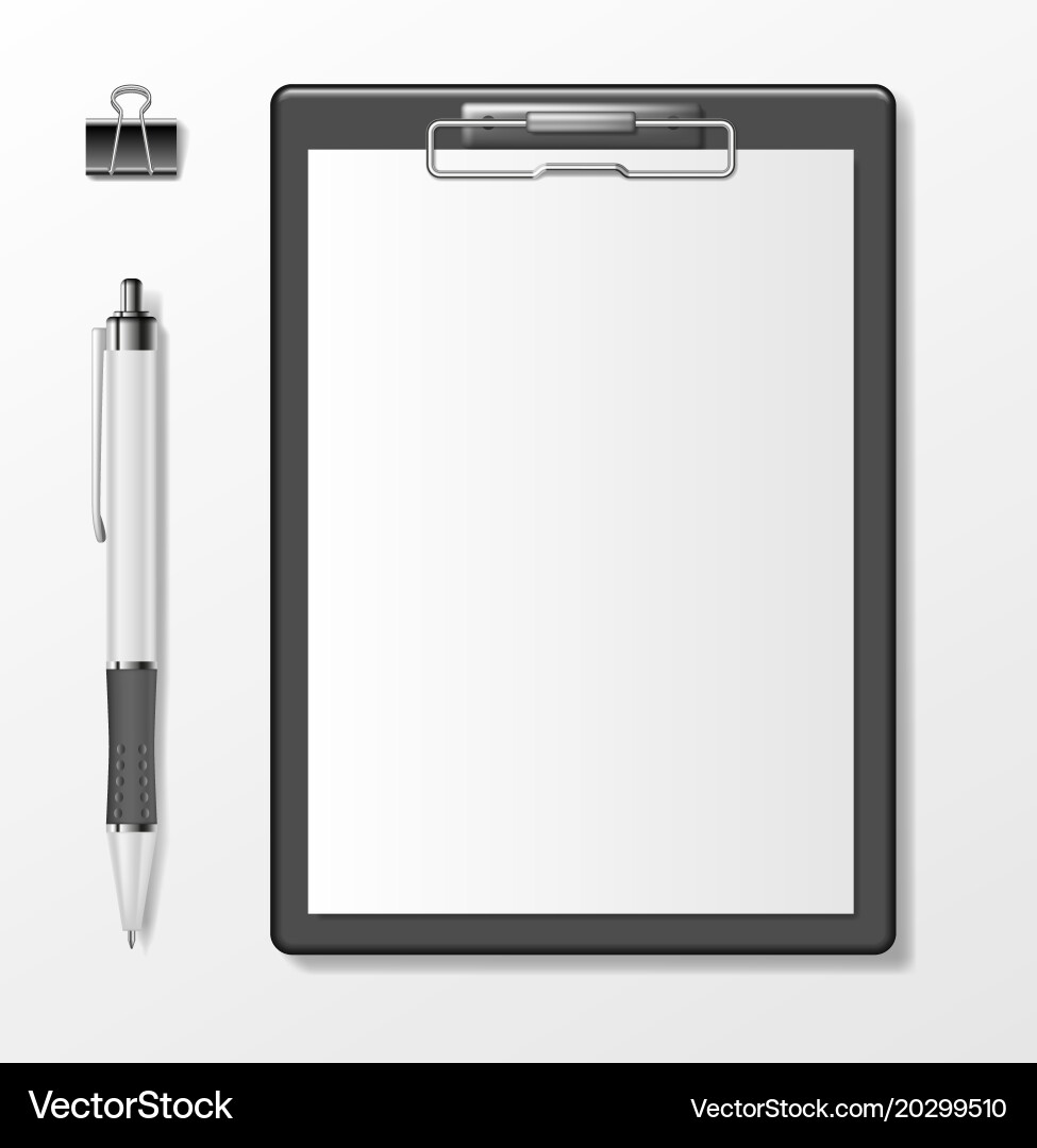 Black clipboard with blank white paper sheet Vector Image