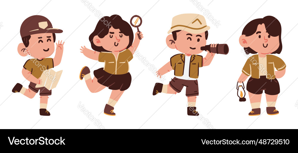 Children with adventure uniform hand drawn style Vector Image