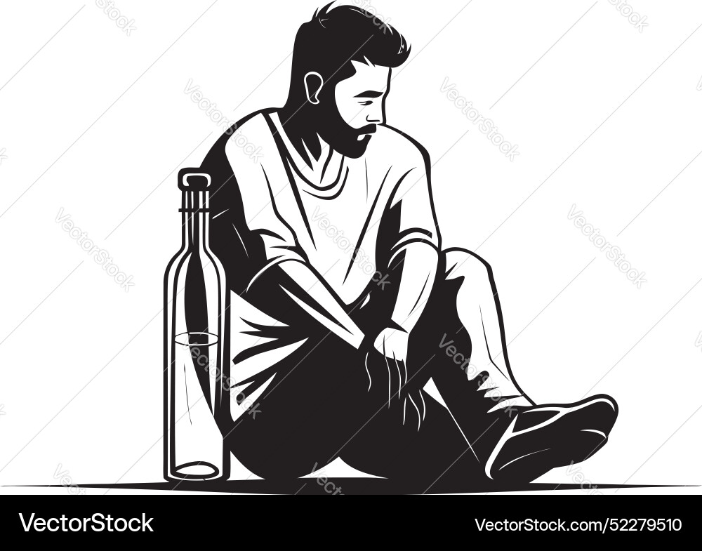 Drunken deliberation emblematic man with bottle Vector Image