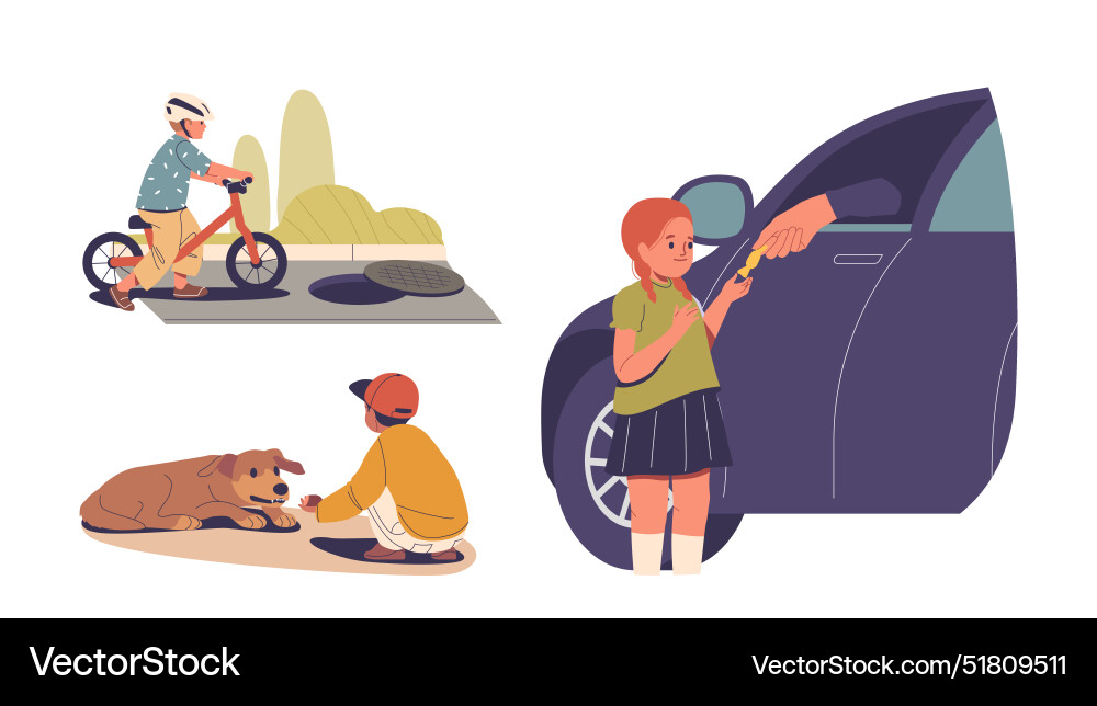 Children engaging in unsafe actions boy biking Vector Image