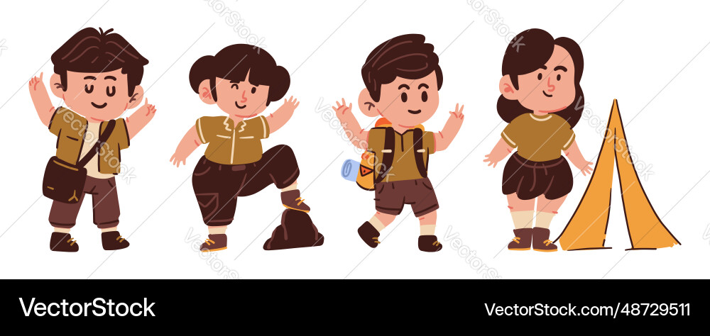 Children with adventure uniform hand drawn style Vector Image