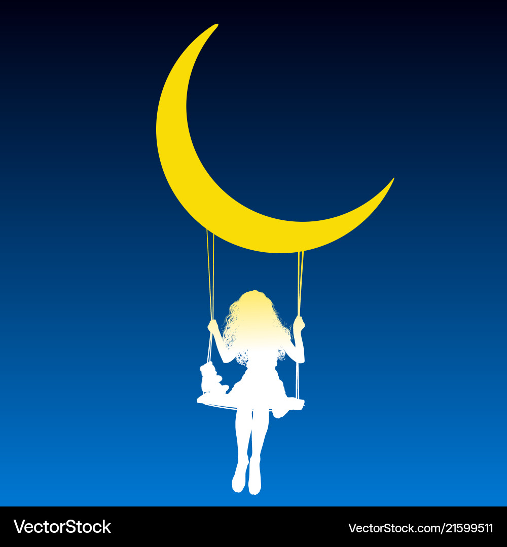 Girl swing moon Royalty Free Vector Image - VectorStock