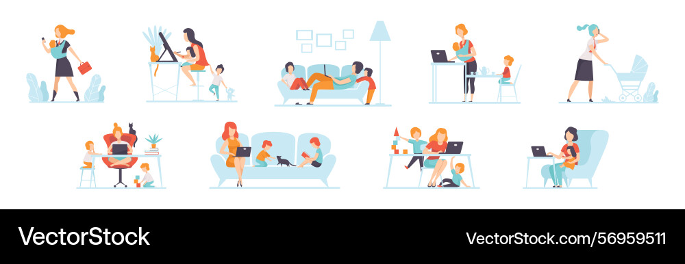 Parents working with their children while Vector Image
