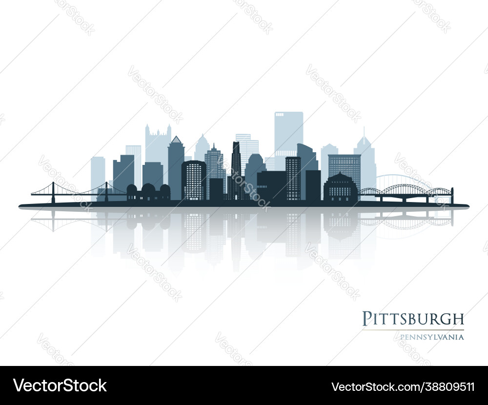 Pittsburgh skyline silhouette with reflection Vector Image
