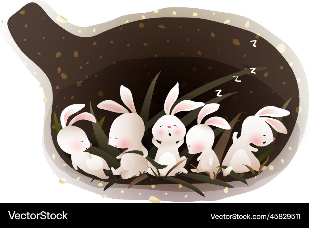 Rabbits sleeping in a den or burrow underground Vector Image