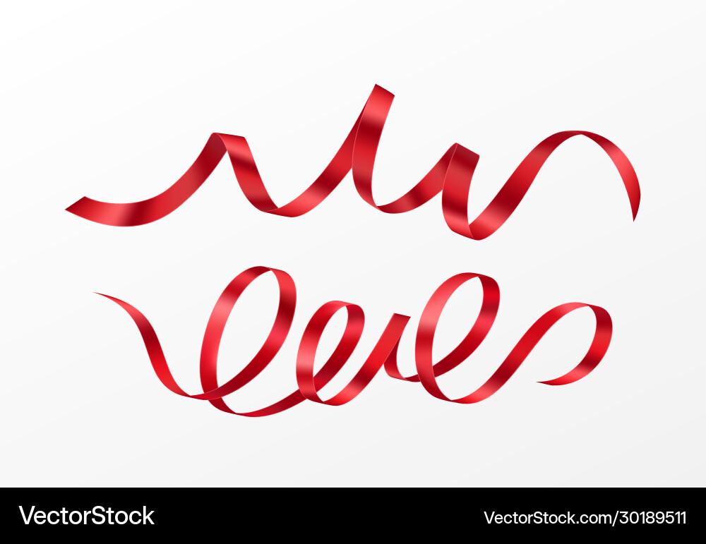 Set realistic red silk ribbons isolated Royalty Free Vector