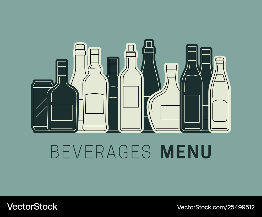 Beverages menu with bottles Royalty Free Vector Image