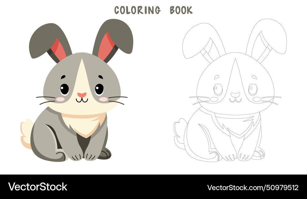 Coloring book of cute light grey rabbit Royalty Free Vector