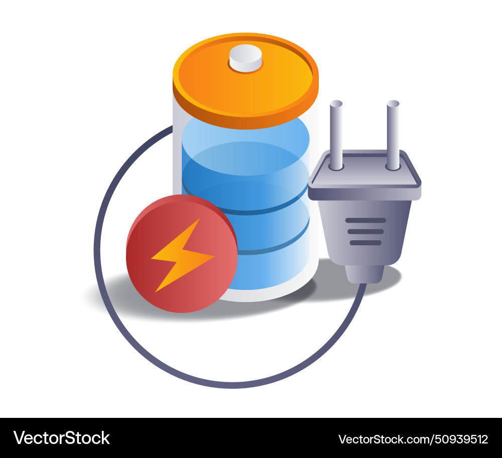 Energy battery charging concept flat isometric 3d Vector Image