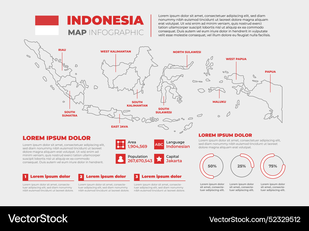 Linear indonesia map infographic Royalty Free Vector Image