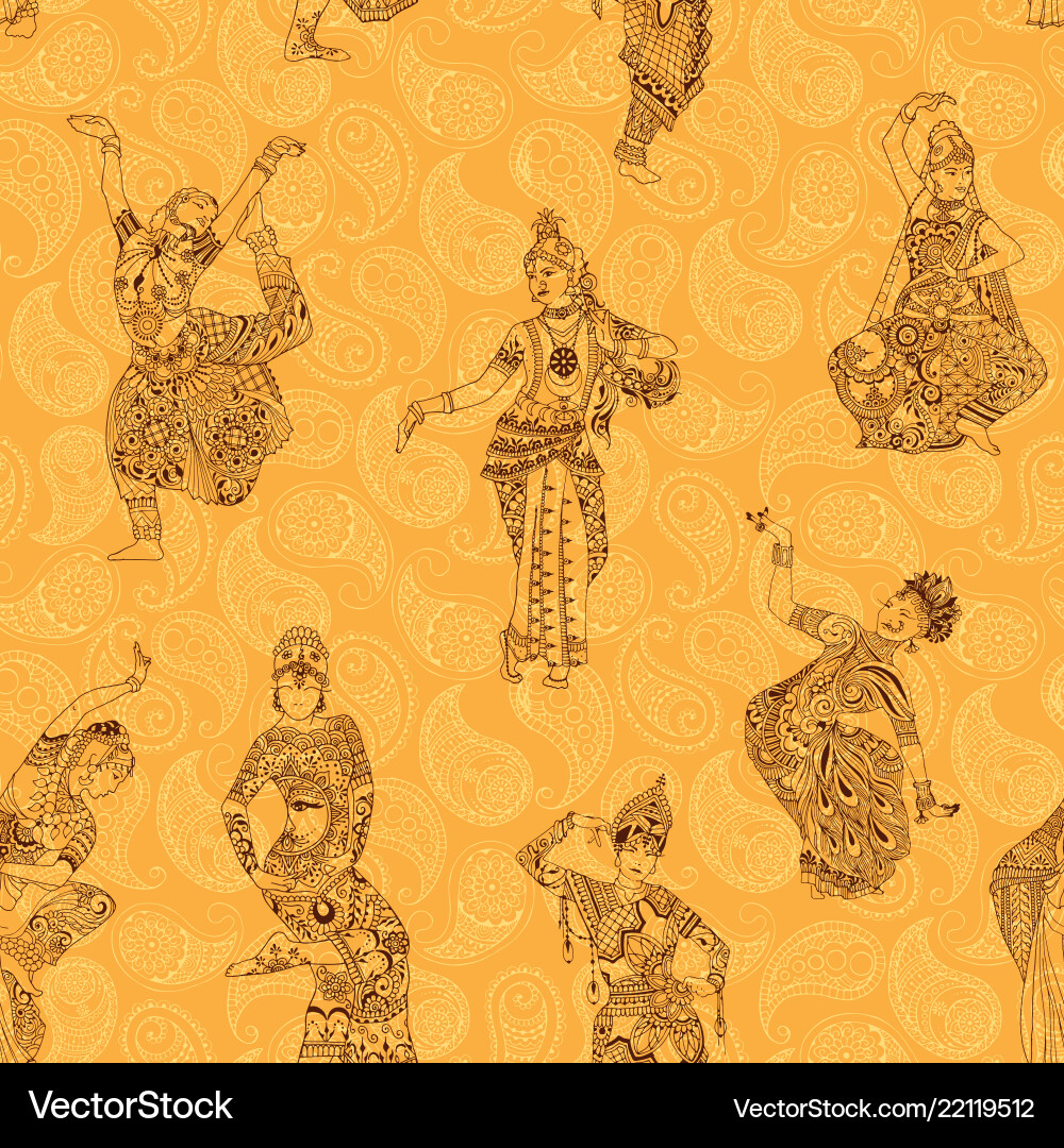 Pattern with indian dancers Royalty Free Vector Image