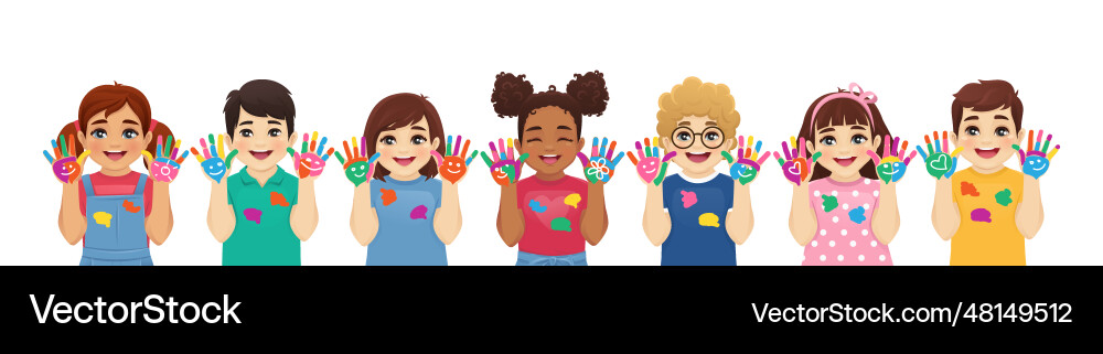 Smiling kids drawing Royalty Free Vector Image