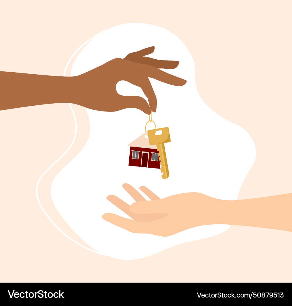 A hand giving key with house keychain Royalty Free Vector