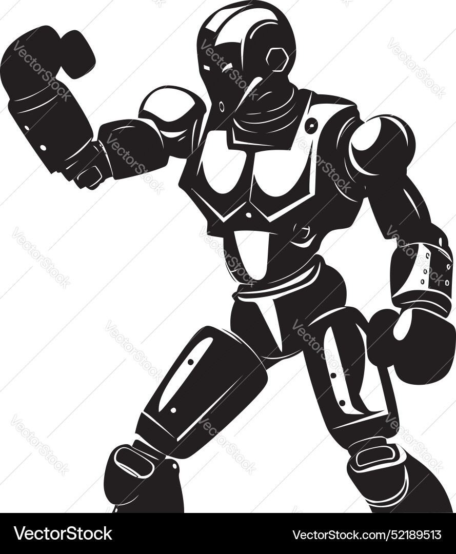 Circuit champion robot boxer black logo design Vector Image