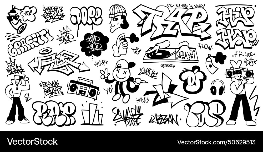 Graffiti street art lettering set rap Royalty Free Vector