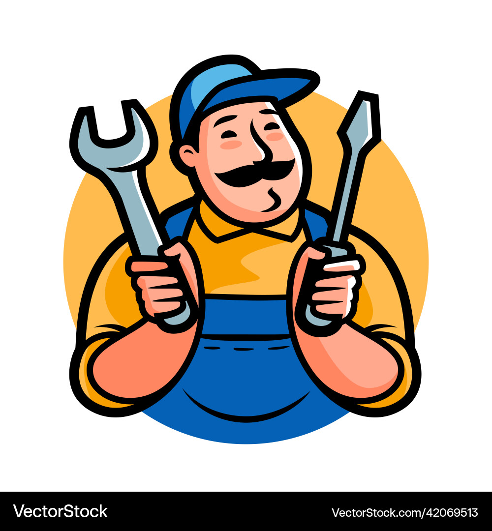 Mechanic Worker with Tools Logo Royalty Free Vector Image