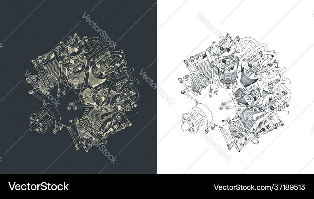 Radial Engine Isometric Drawing Royalty Free Vector Image