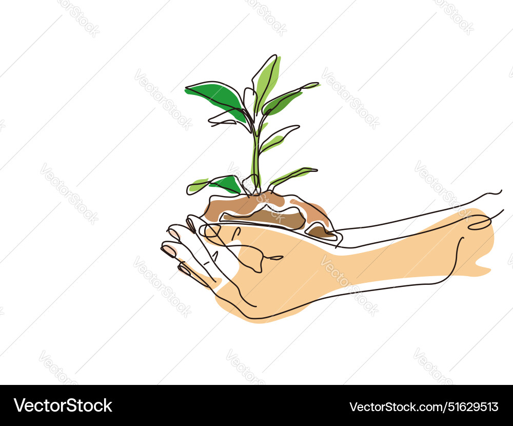 Sketch lifestyle 4 hands hold plant Royalty Free Vector