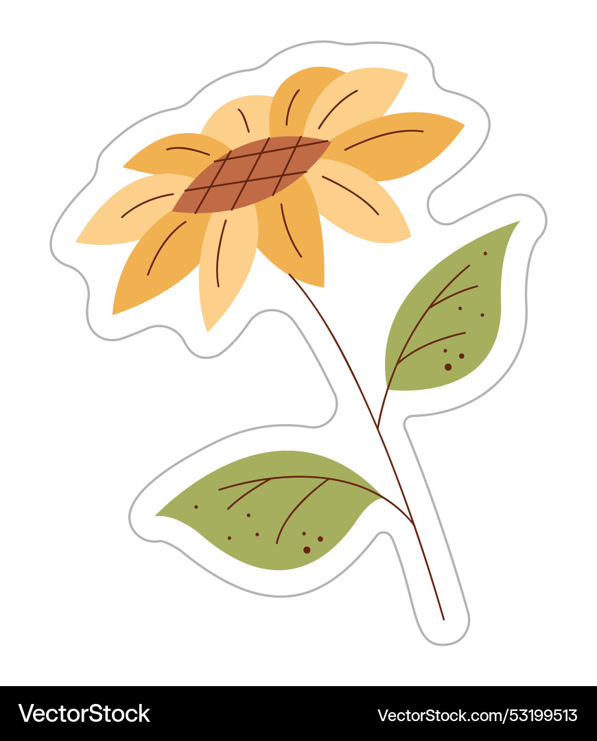 Sticker with a sunflower color flat Royalty Free Vector